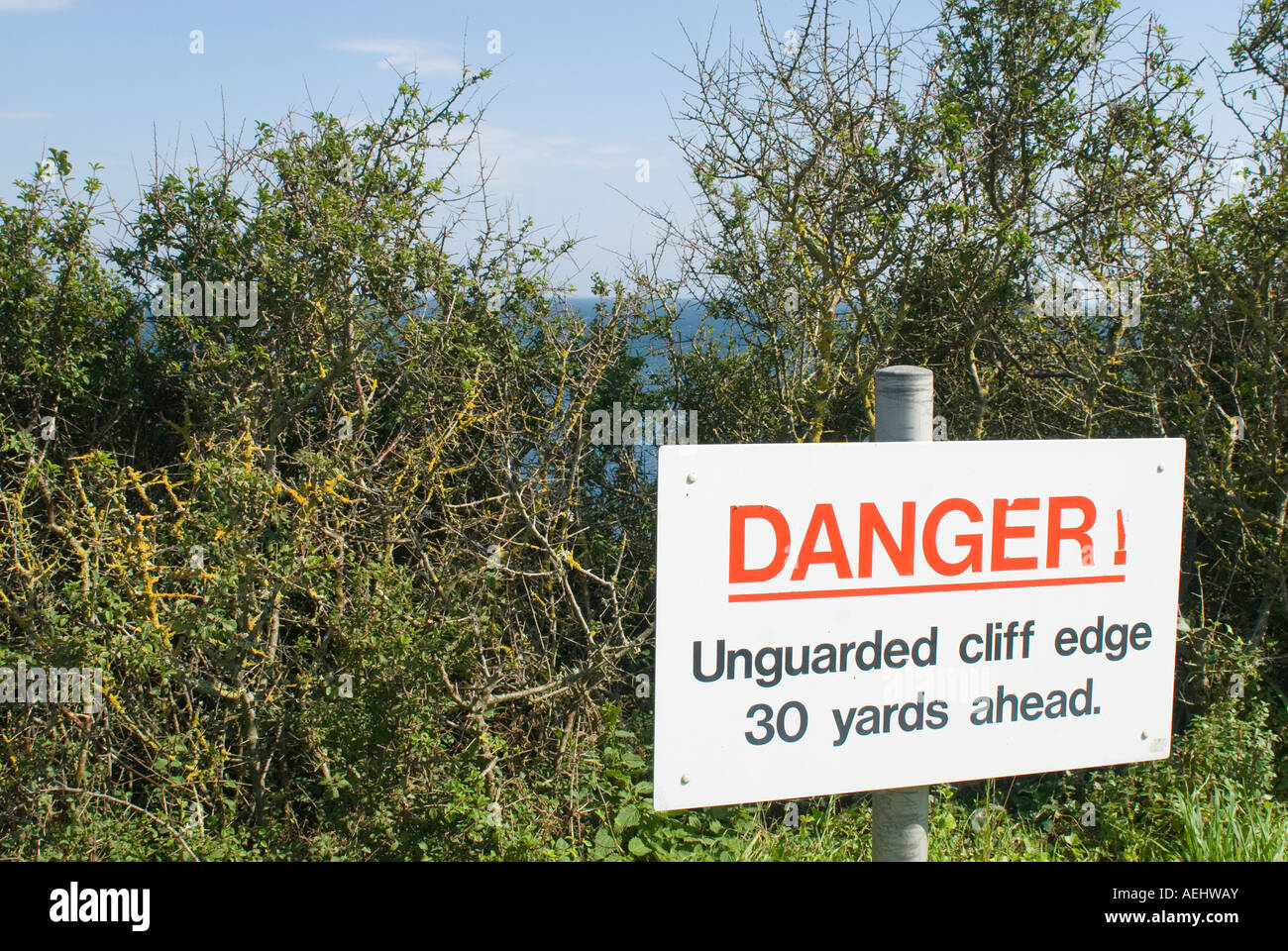 Warning Sign on Cliff Path, Portloe, Cornwall, 2007 Stock Photo - Alamy