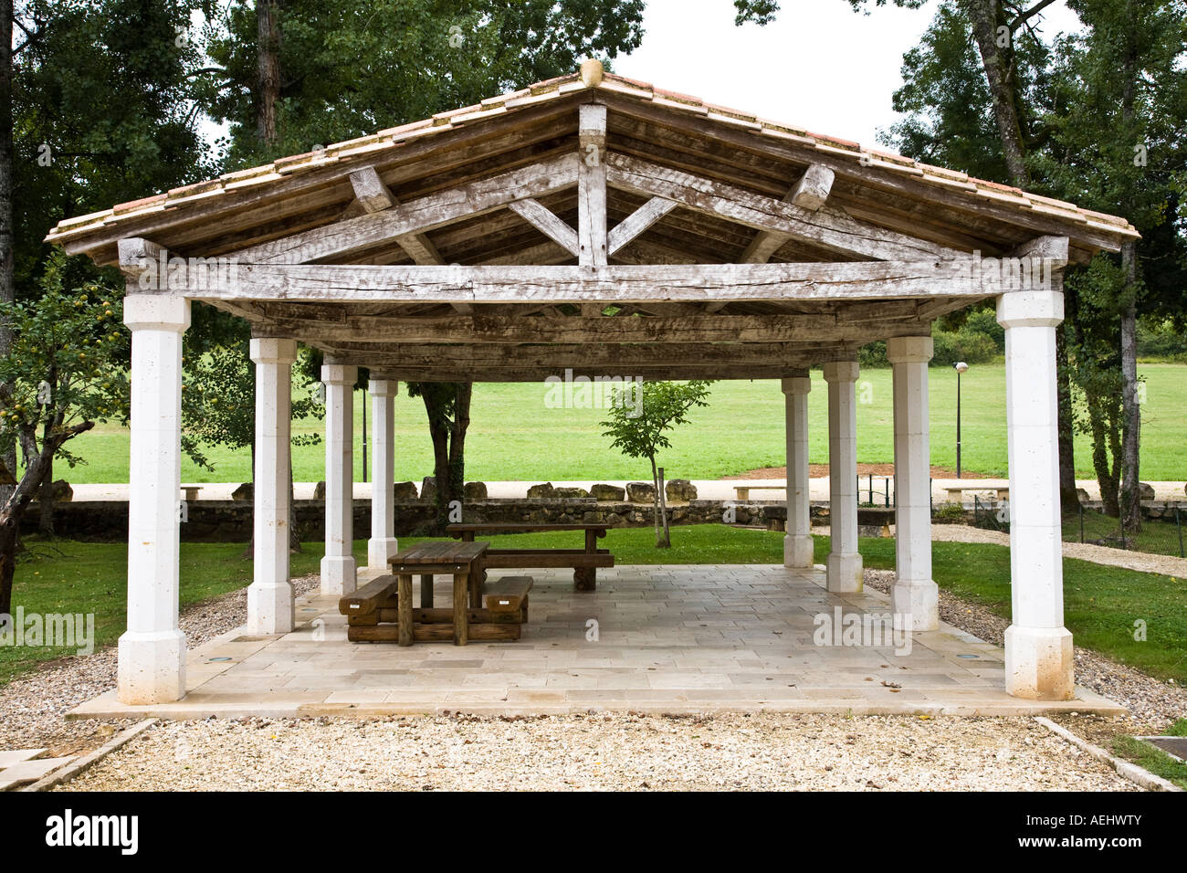 Traditional French pergola at Queyssac in the Perigord region of ...