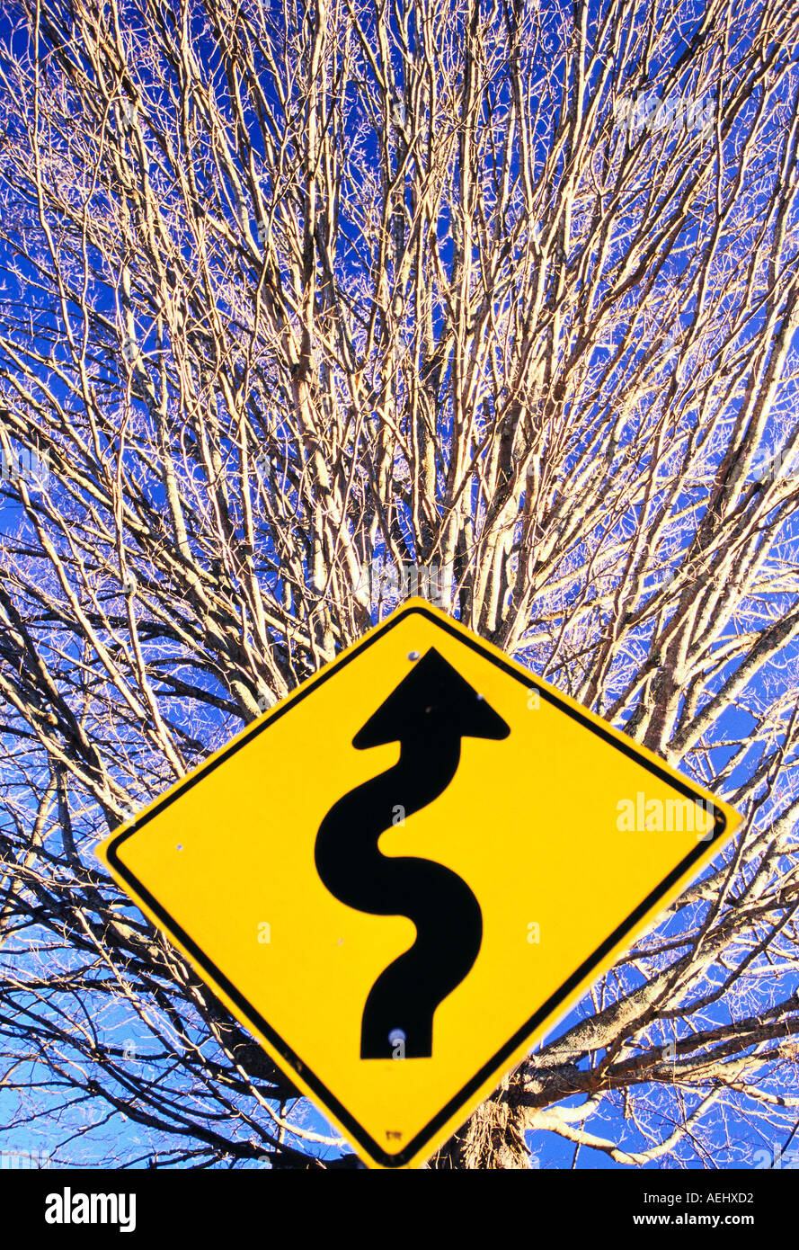 Winding road sign Stock Photo - Alamy