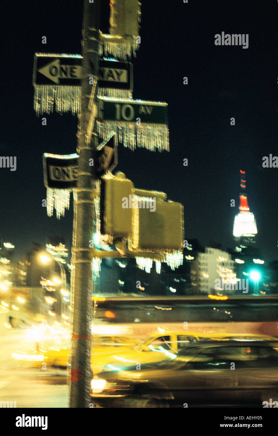 New York NYC winter street scene with Empire State Building Stock Photo ...