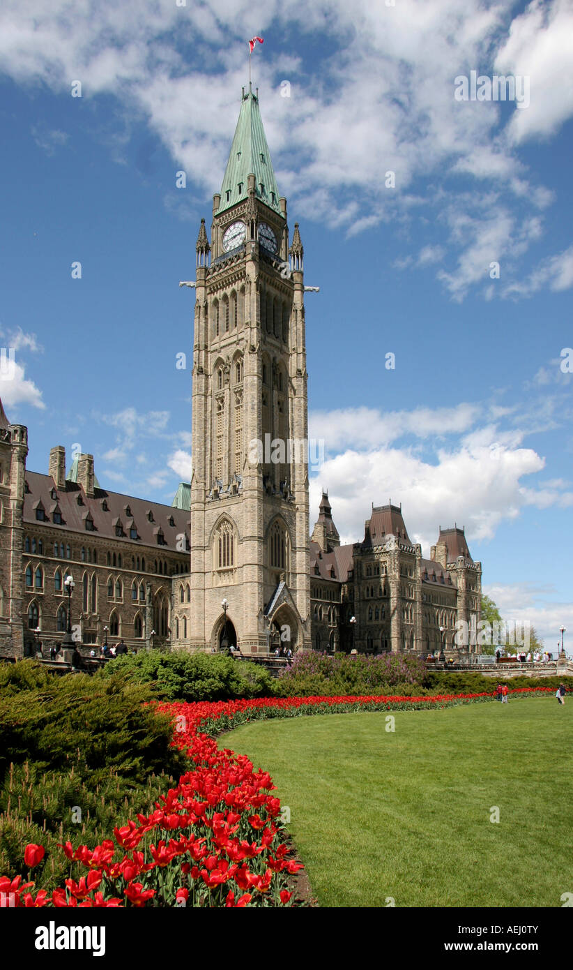 Parliament Building with Peace Tower in the Spring with Tulips Canada ...