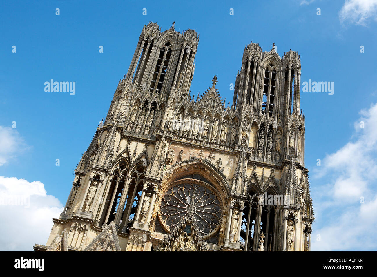EXTERIOR DETAIL OF THE FRONT FACADE OF REIMS CATHEDRAL,FRANCE,EUROPE ...