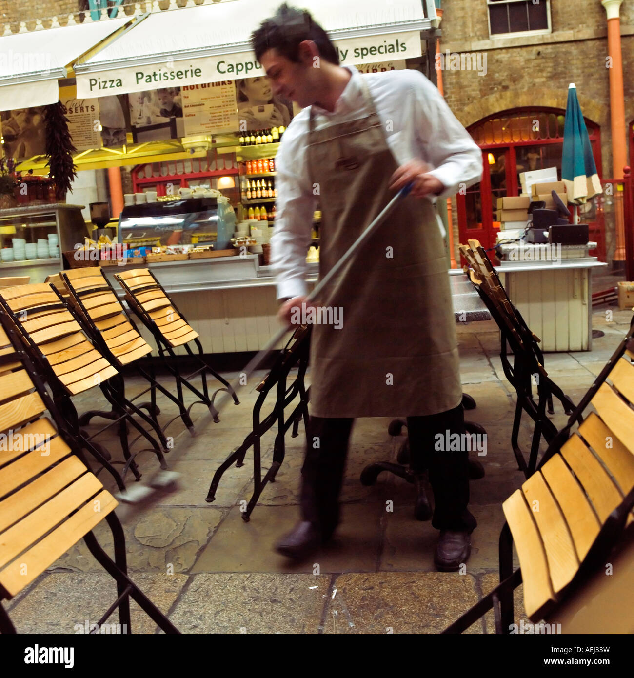 early morning cleaning and setting up London restaurant 2007 (nb ...