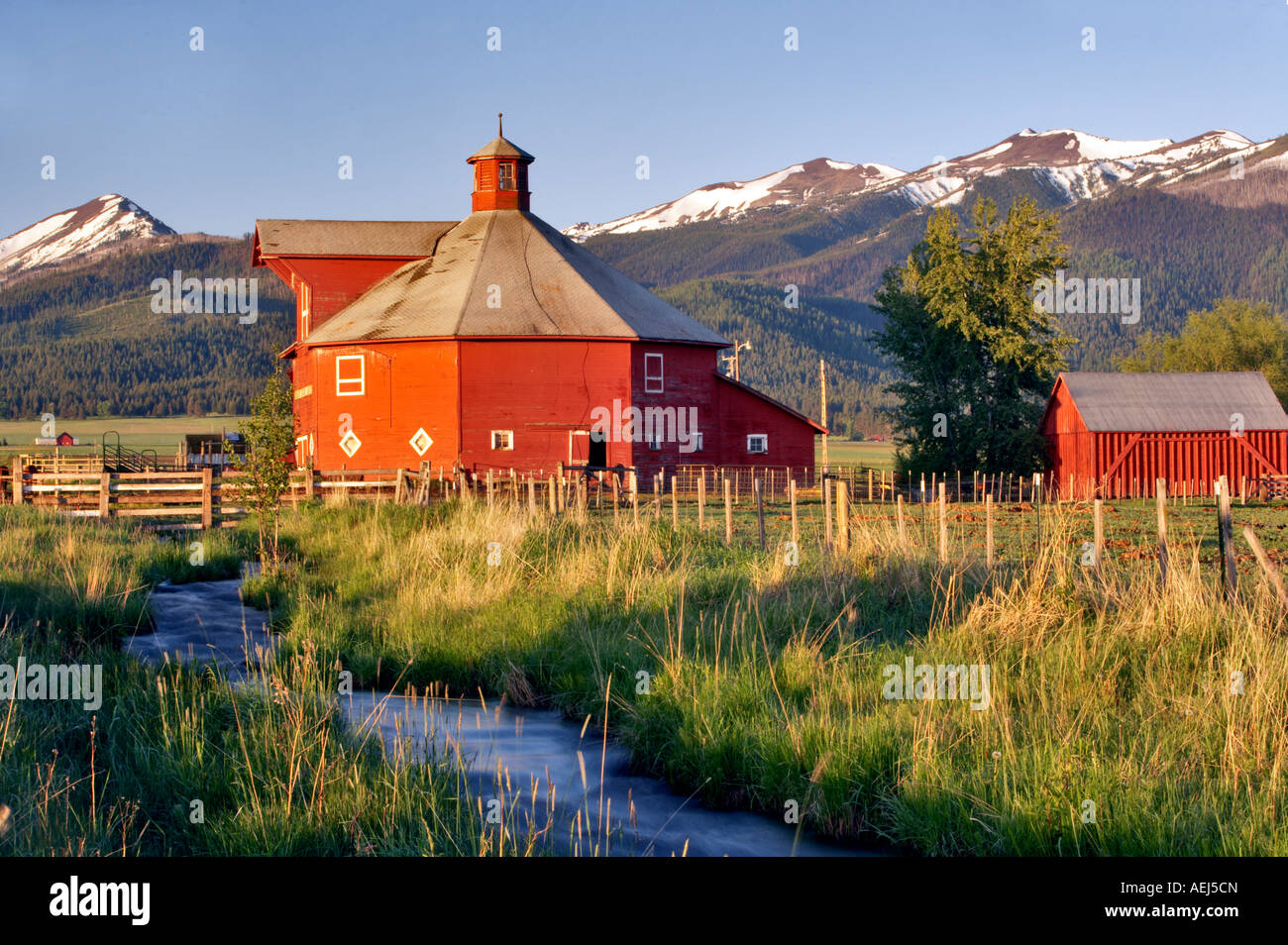 Farmland near Joseph with barn and stream Oregon Stock Photo - Alamy