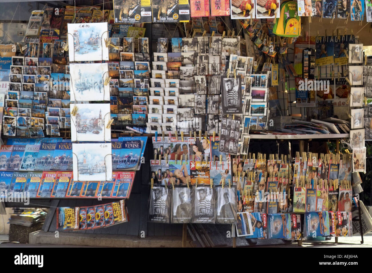 Kiosk display, with post cards calendars note pads magazines tourist ...