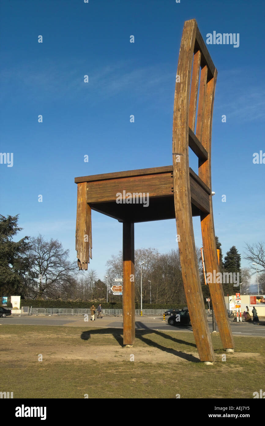 Giant sitting chair with one leg blown off, protesting against land ...