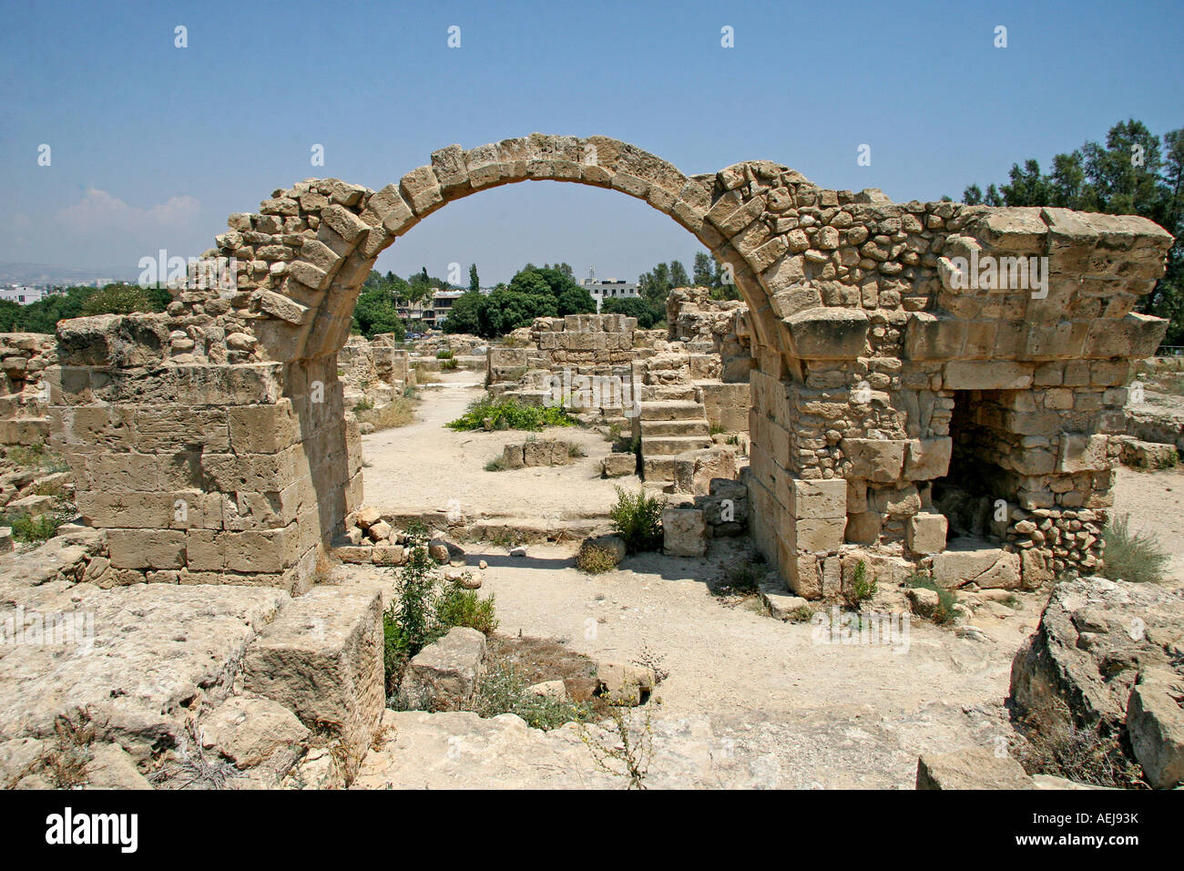 Castle ruin, Saranda Kolones, archaeology, Paphos, Cyprus Stock Photo ...