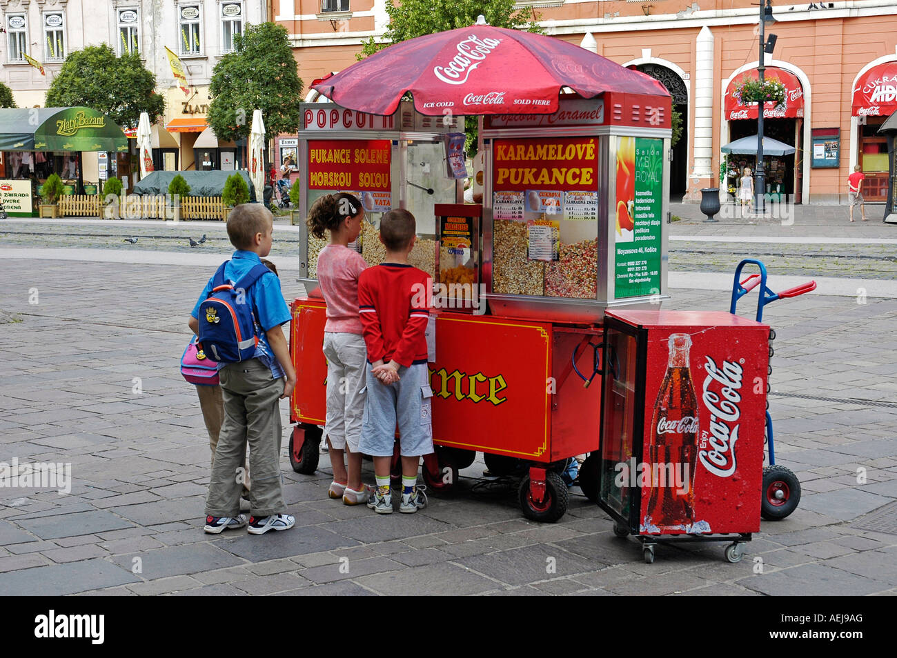 Children, popcorn and beverages stand, Kosice, Slovakia Stock Photo - Alamy