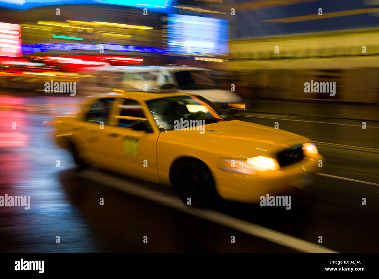Driving cab at night in Manhattan, New York, USA Stock Photo - Alamy