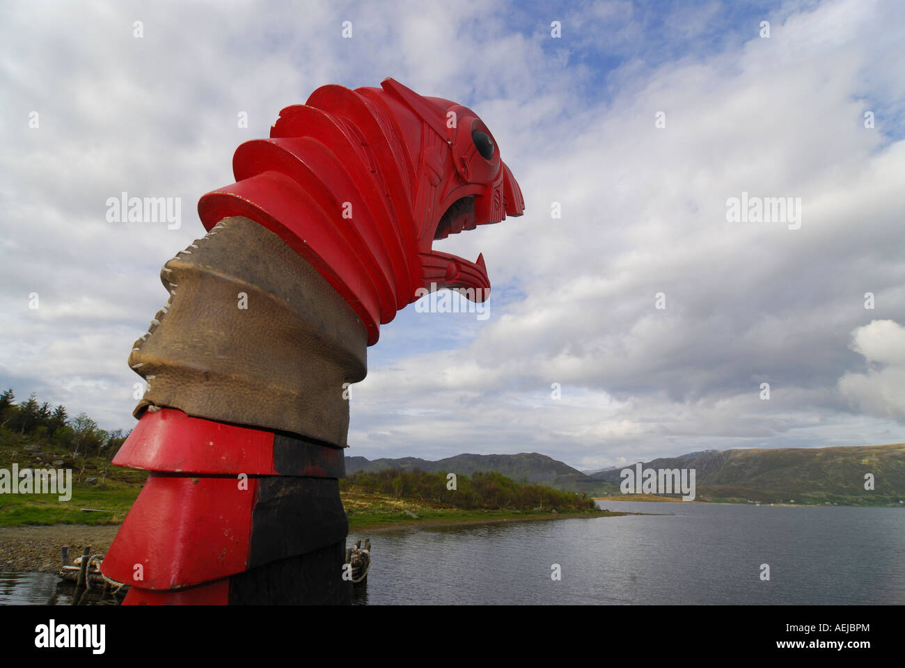 Viking boat, bow, viking museum, Bostad Borg, Lofoten, Nordland, Norway ...