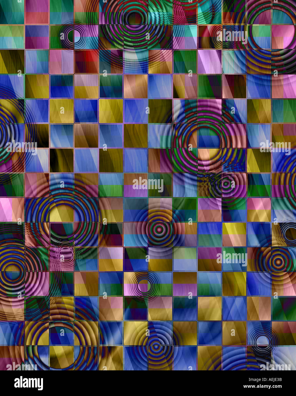 Rings of waves over an eclectic pixel grid pattern Stock Photo - Alamy