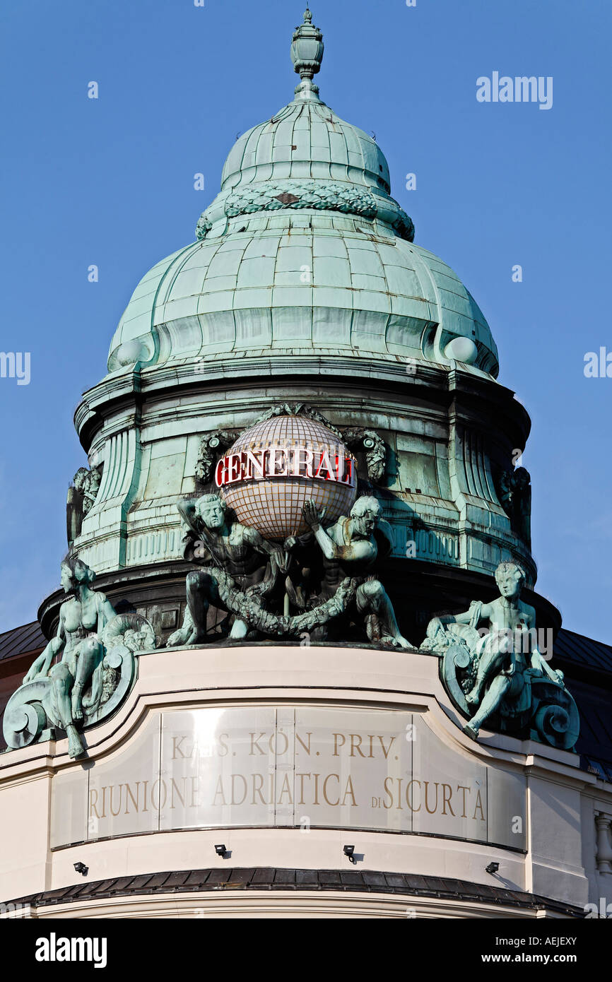 Cupola of the Generali building, decorated with sculptures, Vienna ...