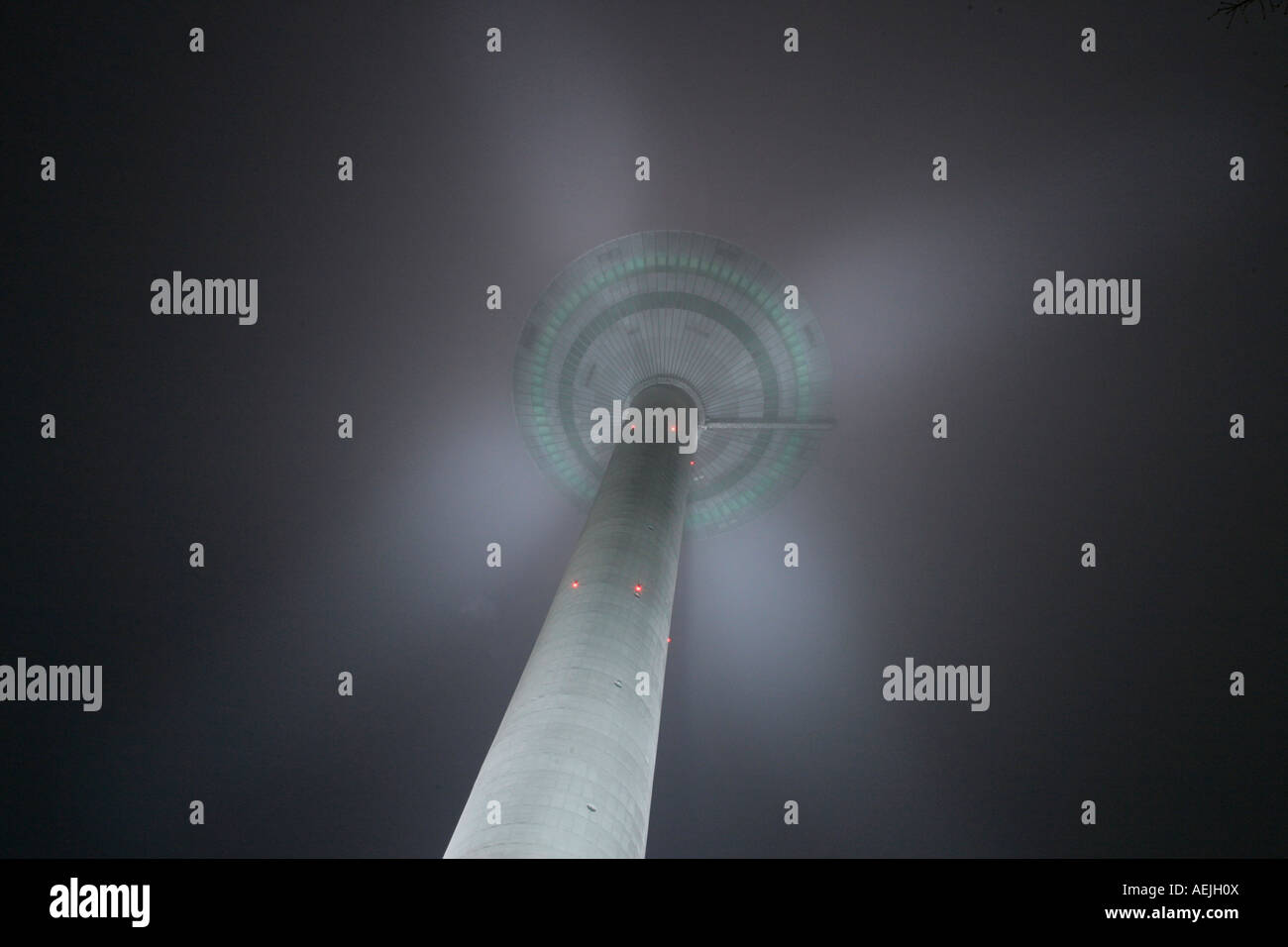 The Europe tower called - Ginnheimer Spargel- at a foggy night, Hesse ...