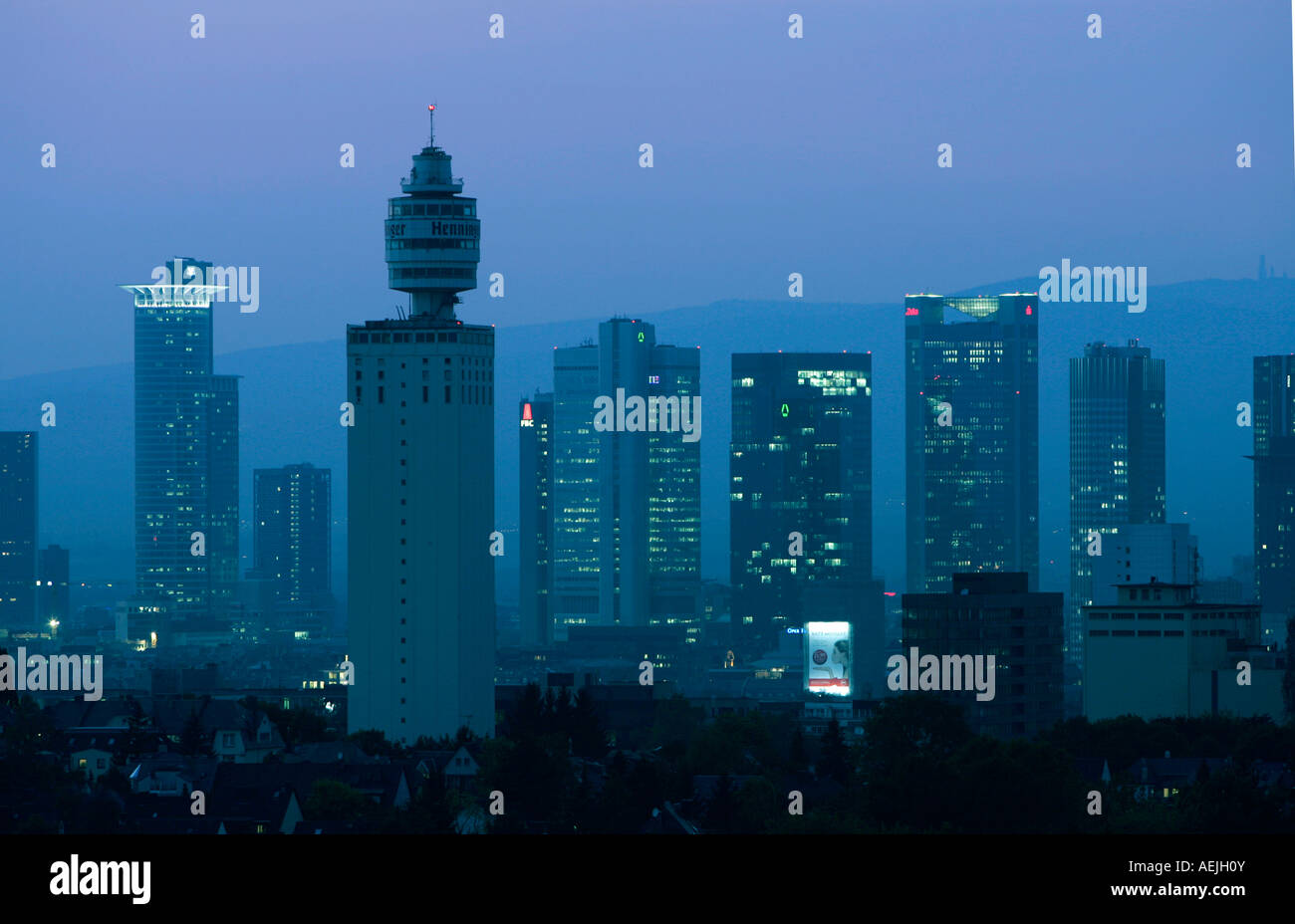 Skyline of Frankfurt Main with the Henninger tower, Frankfurt, Hesse ...