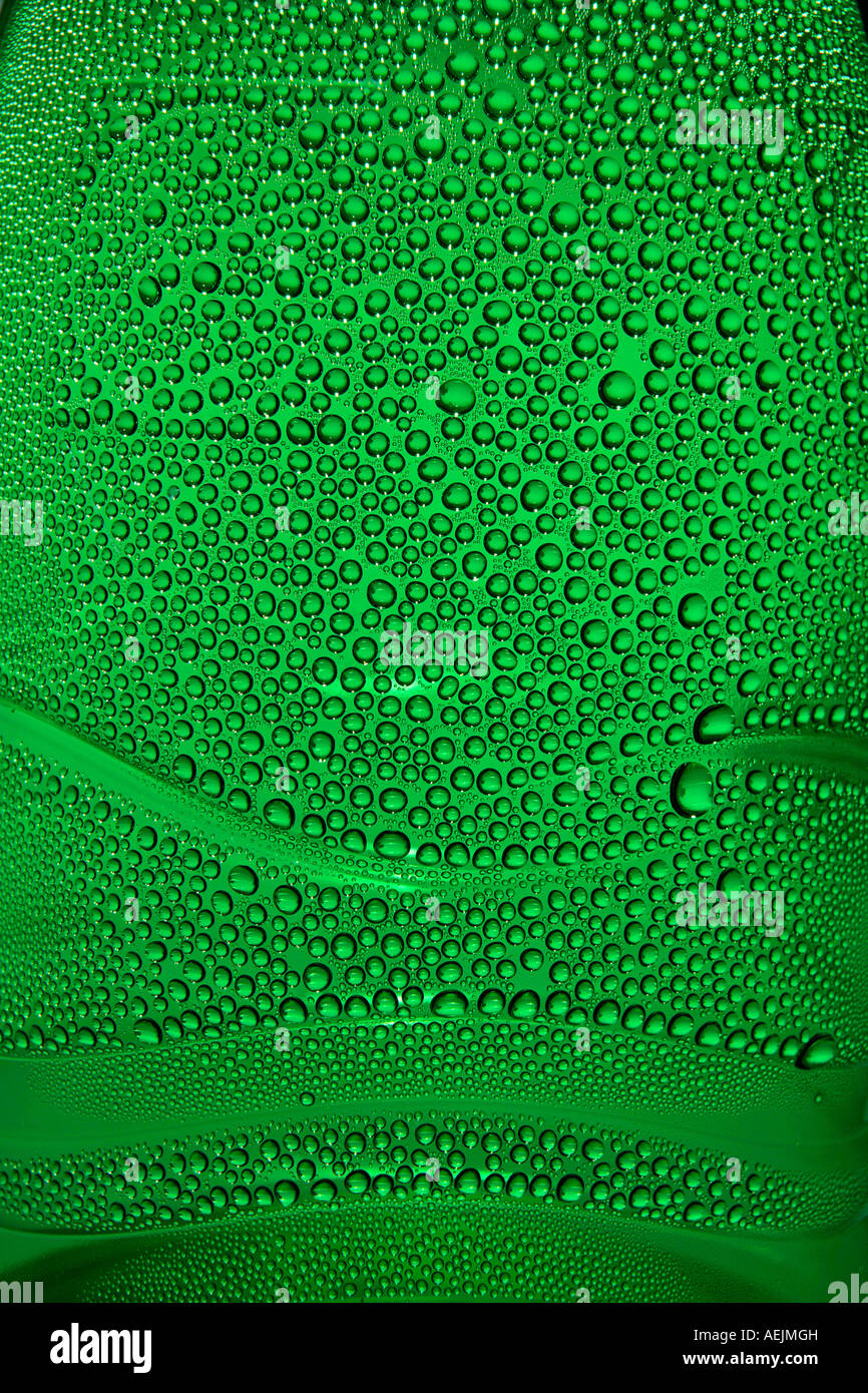 Little condensed drops on a green bottle Stock Photo - Alamy