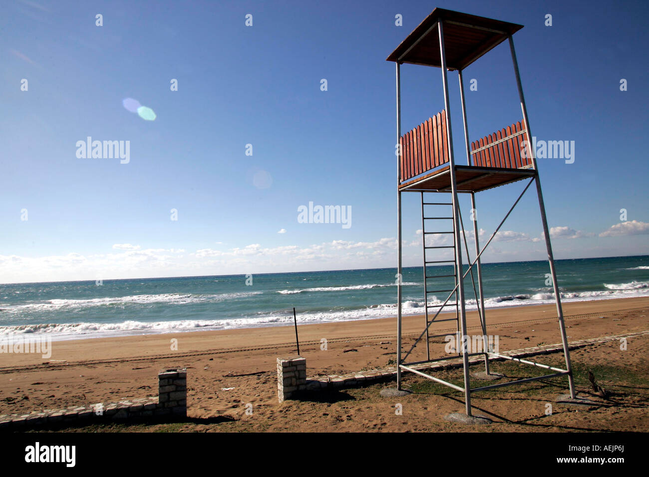 Watch-tower at the beach, Kato Samiko, Peloponnese, Greece Stock Photo ...