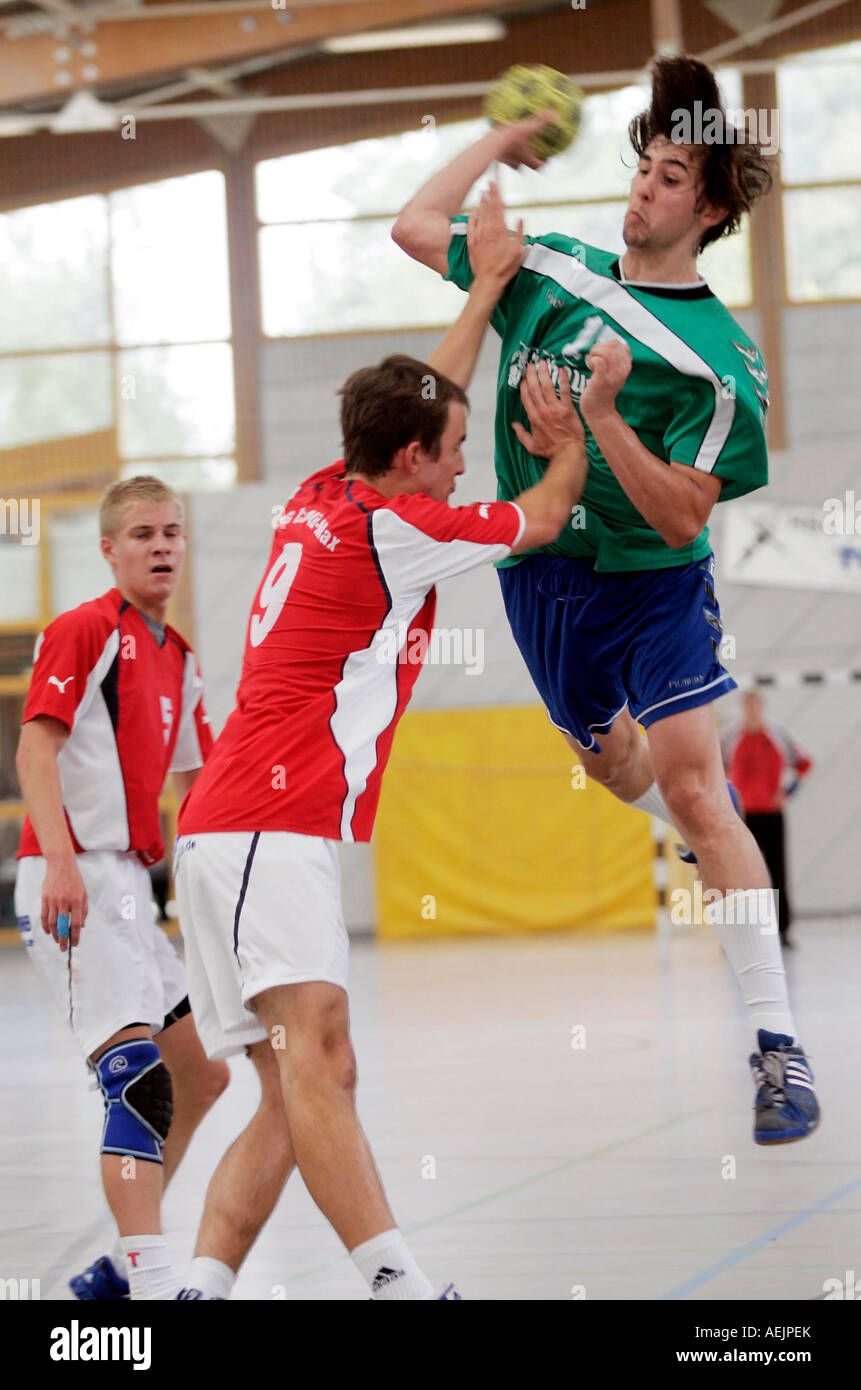 Handball, player throwing ball towards the goal, Stuttgart, Baden ...