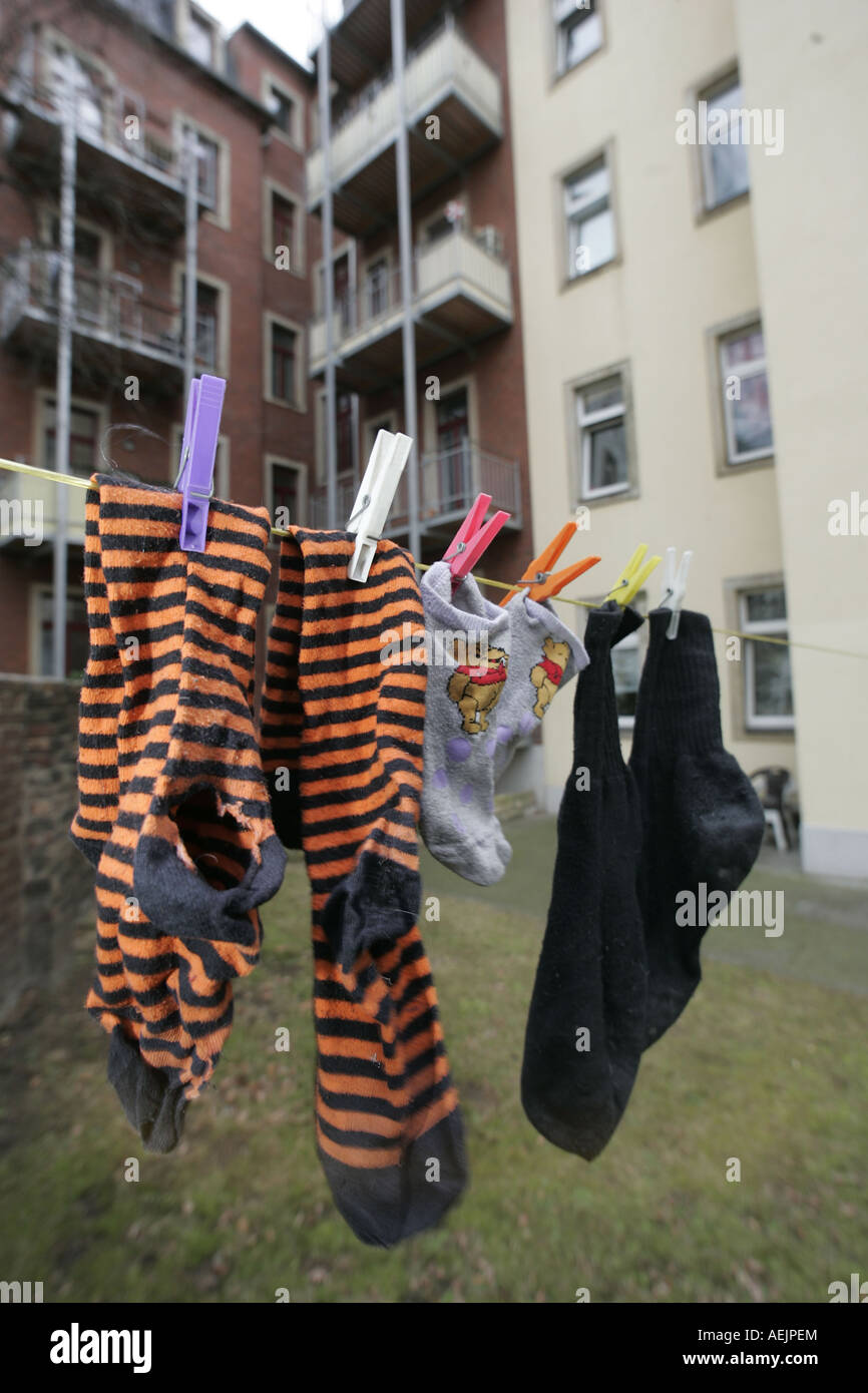 Socks on a clothes-line Stock Photo - Alamy