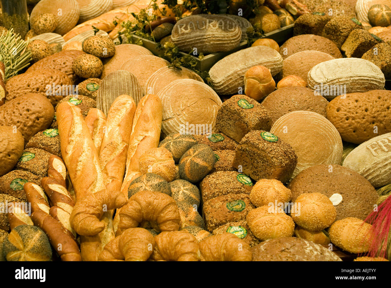 Display of different bread products Stock Photo - Alamy