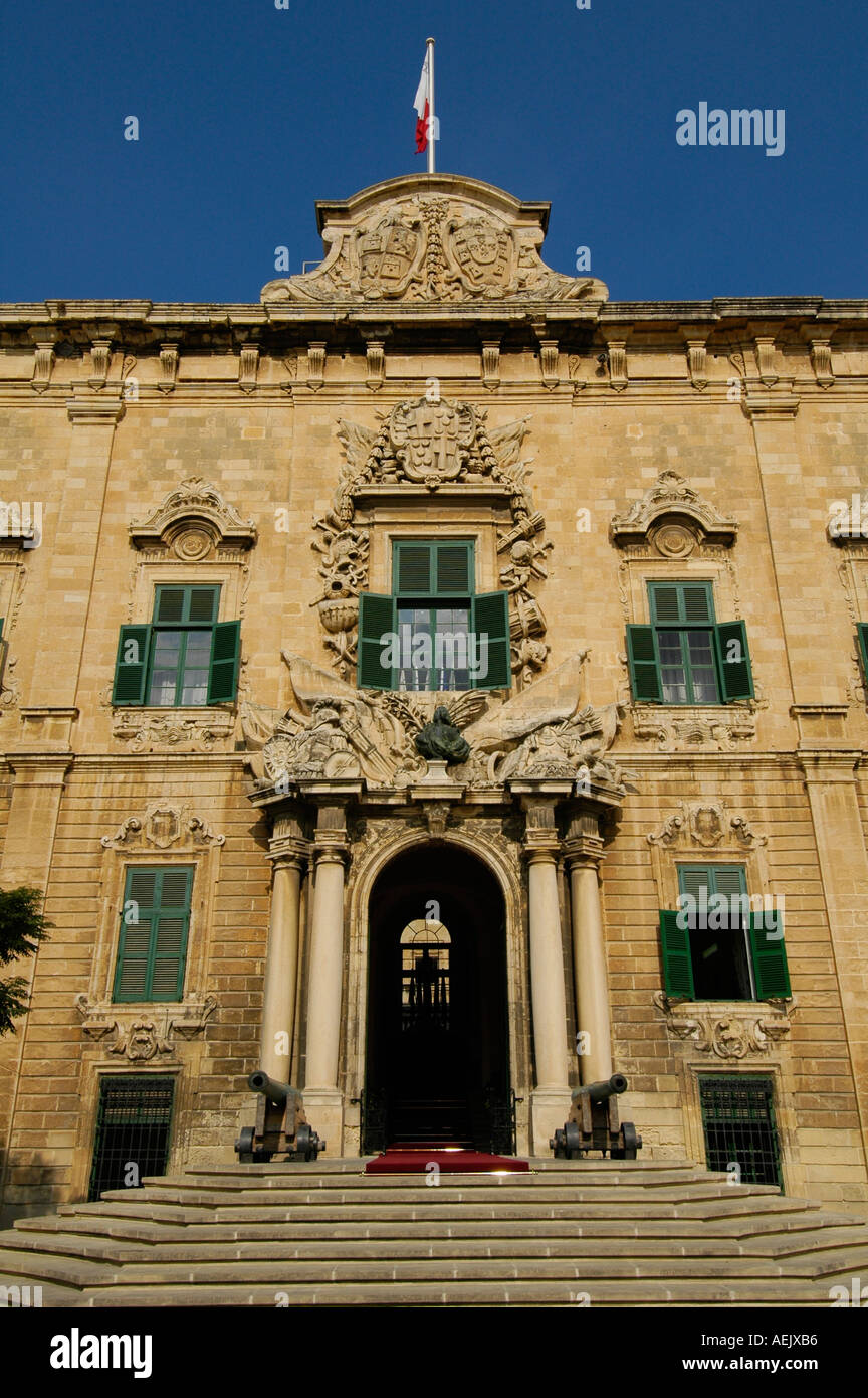 Facade of Auberge de Castille castle built in the Baroque style in the ...