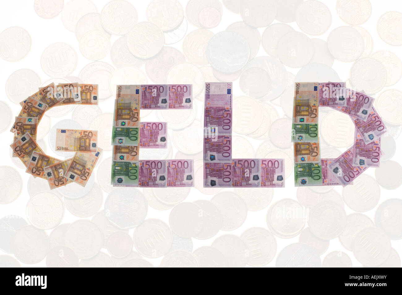 Geld/money, written with bank notes Stock Photo - Alamy