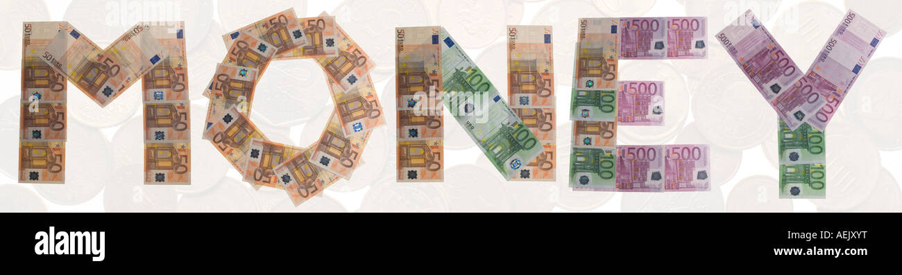 Money, written with bank notes Stock Photo - Alamy