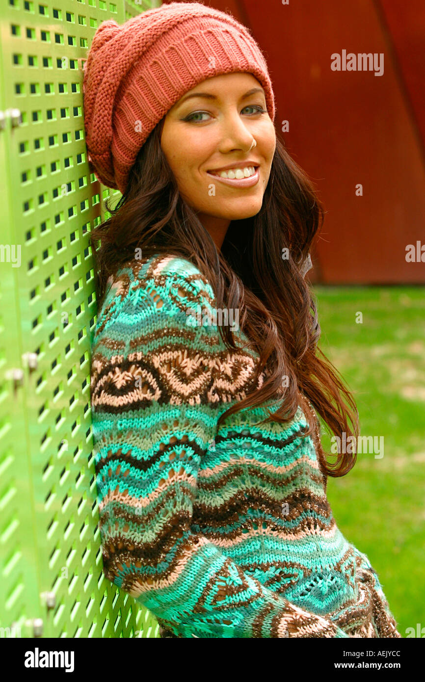 woman with woolly hat Stock Photo - Alamy