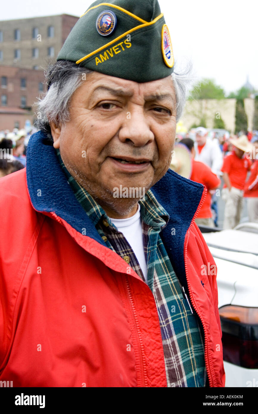 Proud Chicano AmVets American Veterans parade participant age 75. Cinco ...