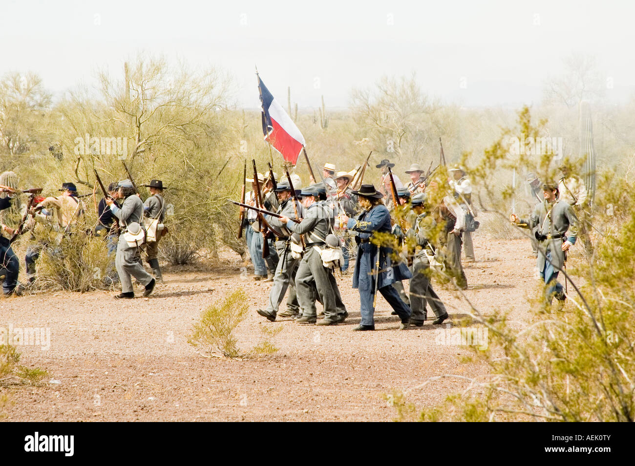 an infantry charge during a civil war reenactment of the battle of ...