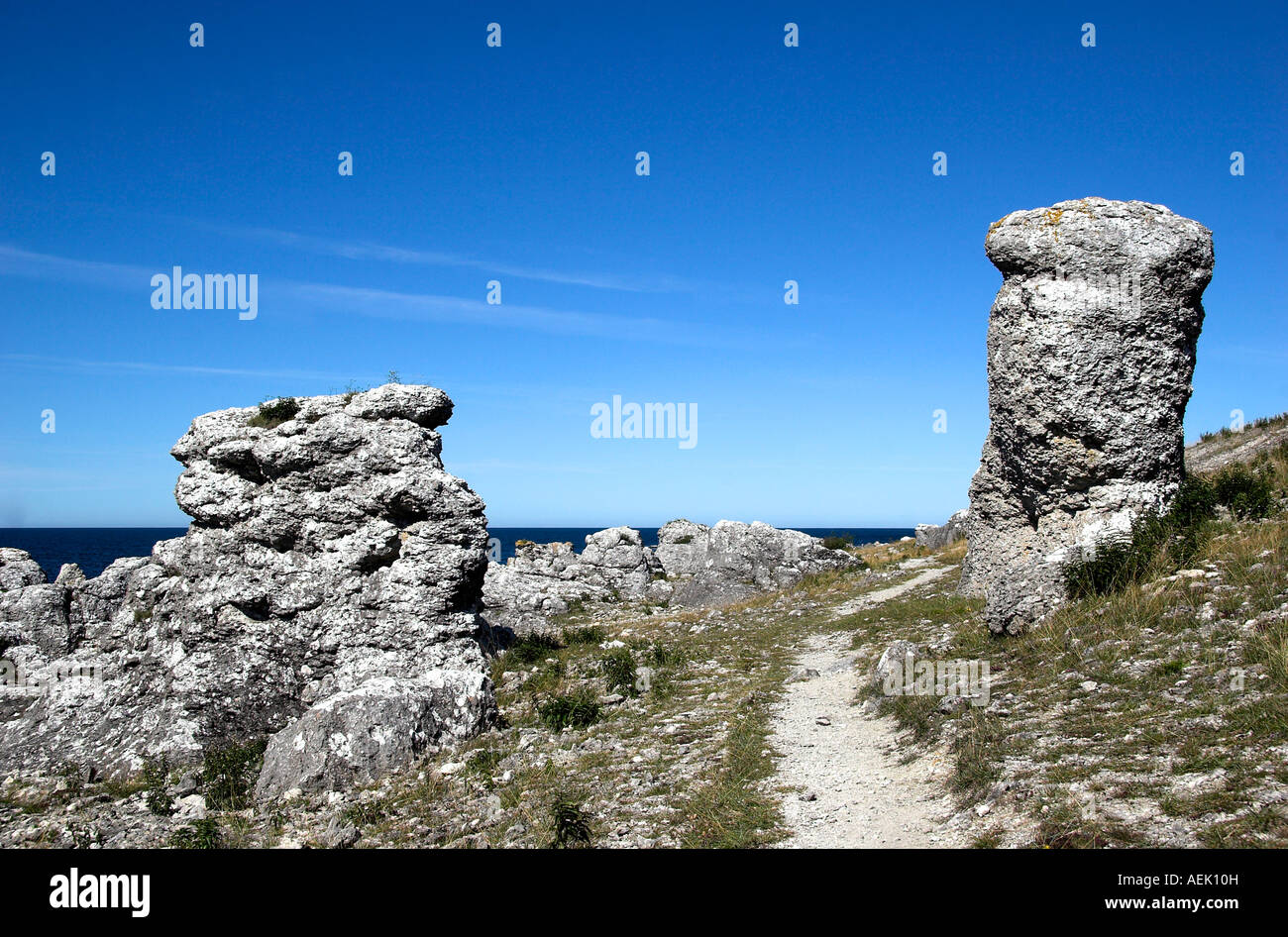 Limestone shapes in on the island Faroe, Gotland, Sweden Stock Photo ...