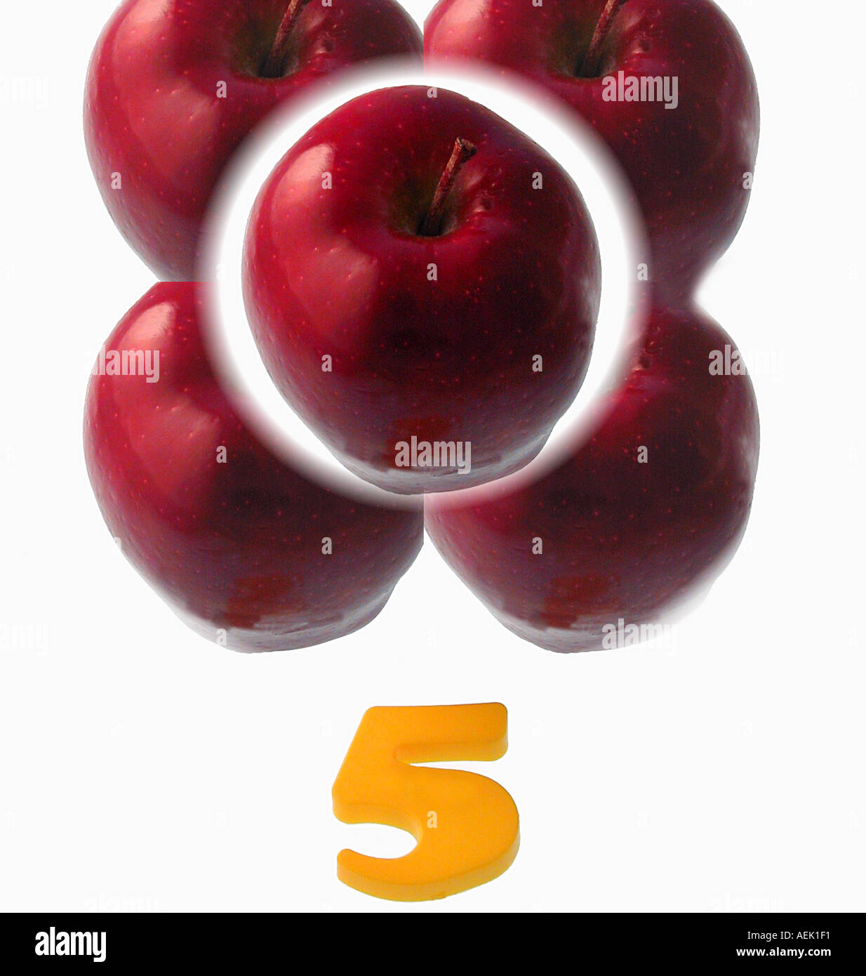 Conceptual image of an apple with the number 5 below it indicating the ...