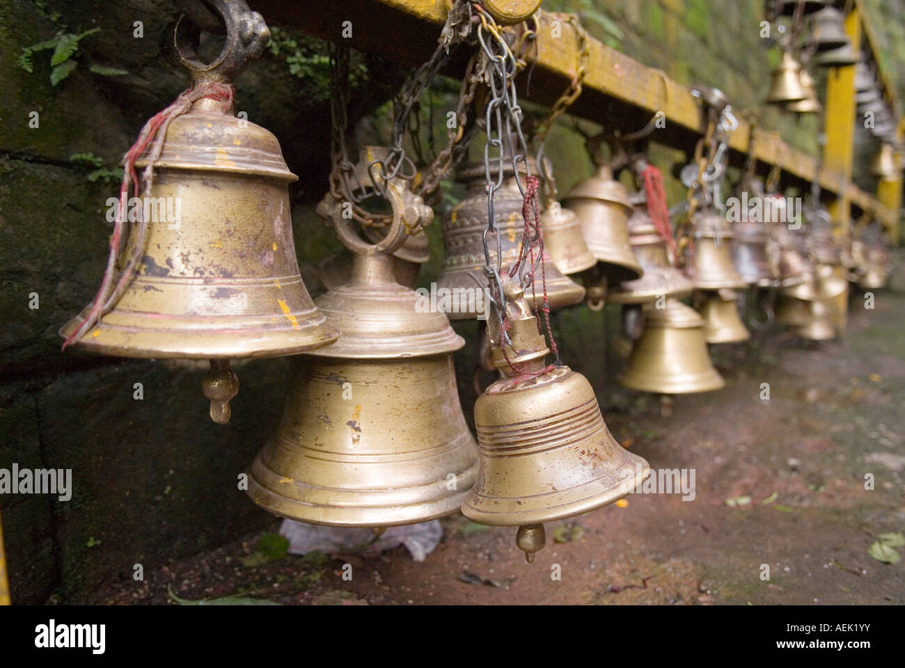 Brass bell at a Kali temple, Dakshinkali, Kathmandu valley, Nepal Stock ...