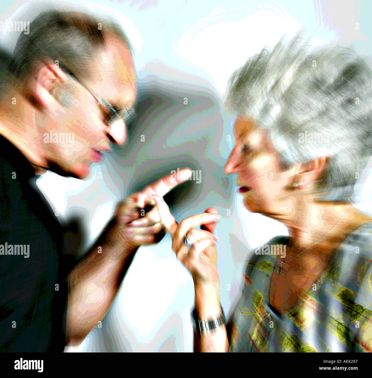 Woman and Man in their sixties having an argument Stock Photo - Alamy