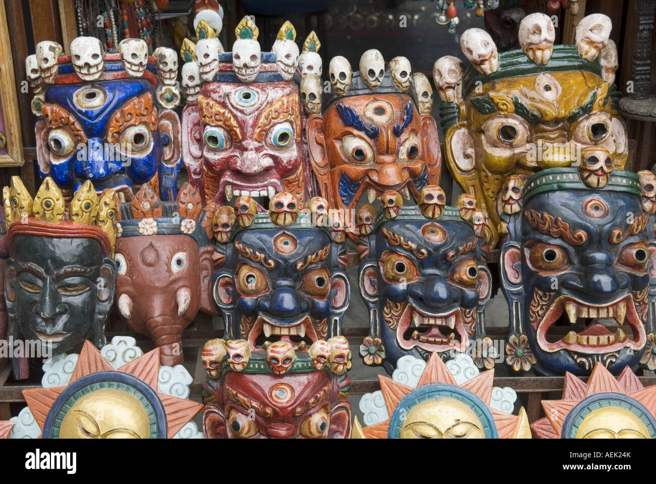 Nepalese dance mask, Swayambhunat Temple, Kathmandu, Nepal Stock Photo ...