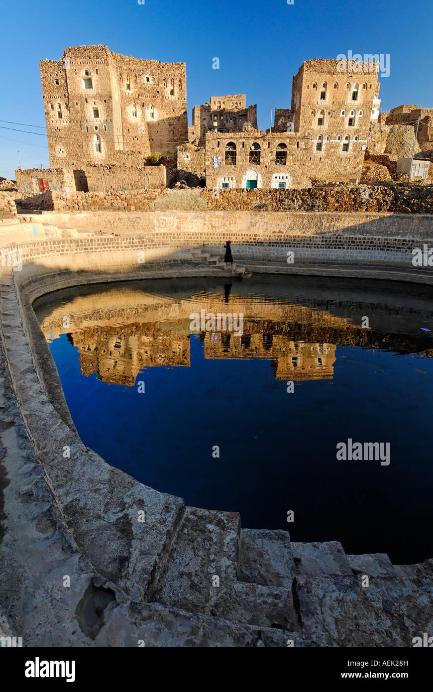 Historic cisterne in the mountain village Shaharah, Yemen Stock Photo ...