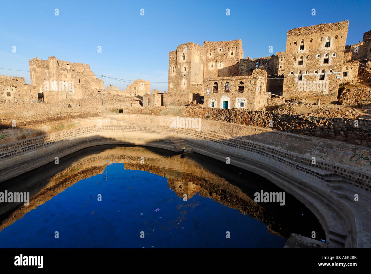 Historic cisterne in the mountain village Shaharah, Yemen Stock Photo ...