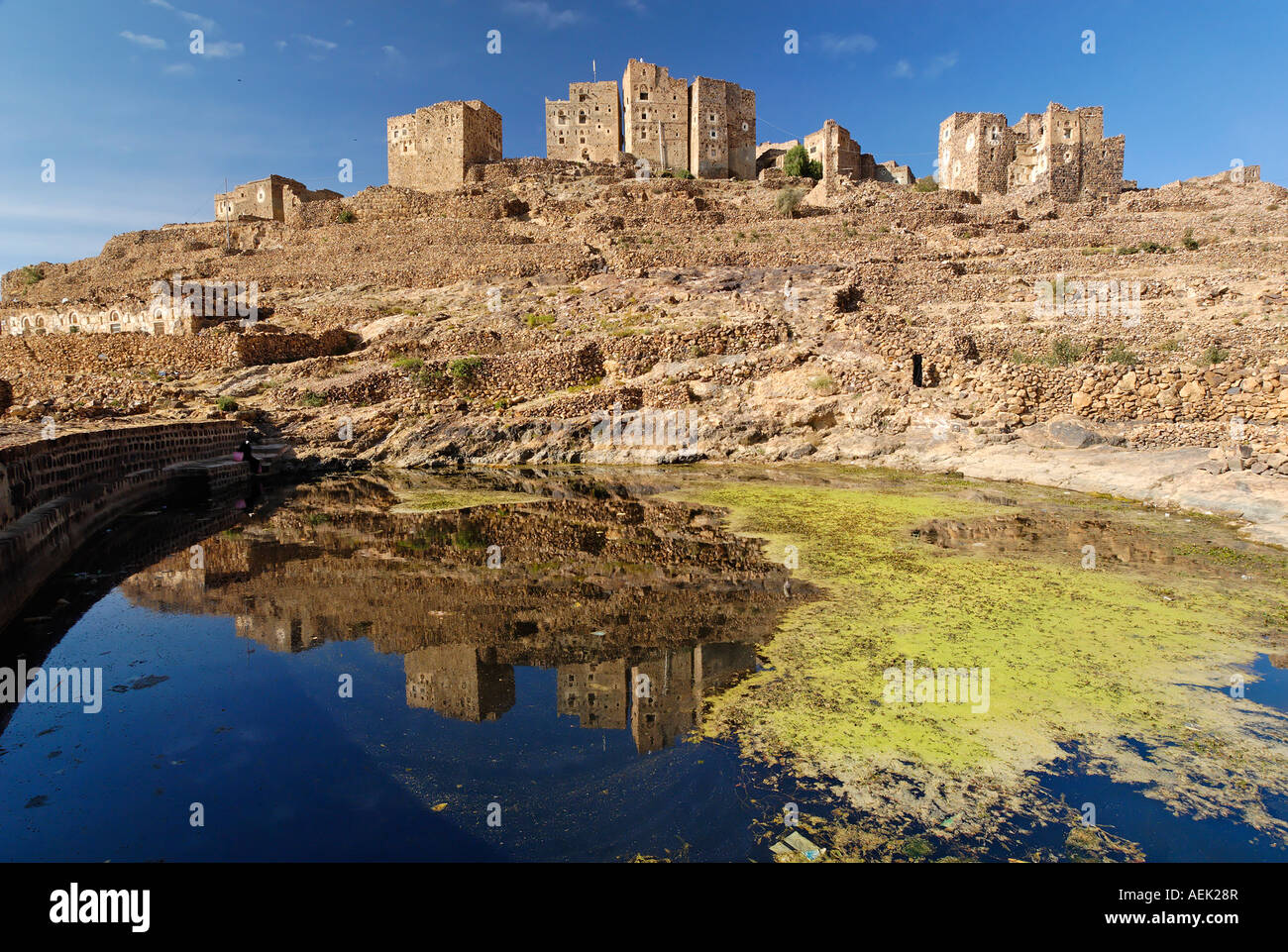 Historic cisterne in the mountain village Shaharah, Yemen Stock Photo ...