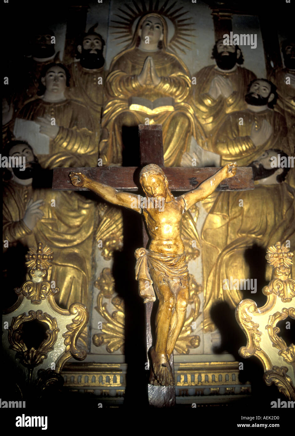 Wood-carving of the crucifixion in the SE Cathedral in Goa, Latin Rite ...