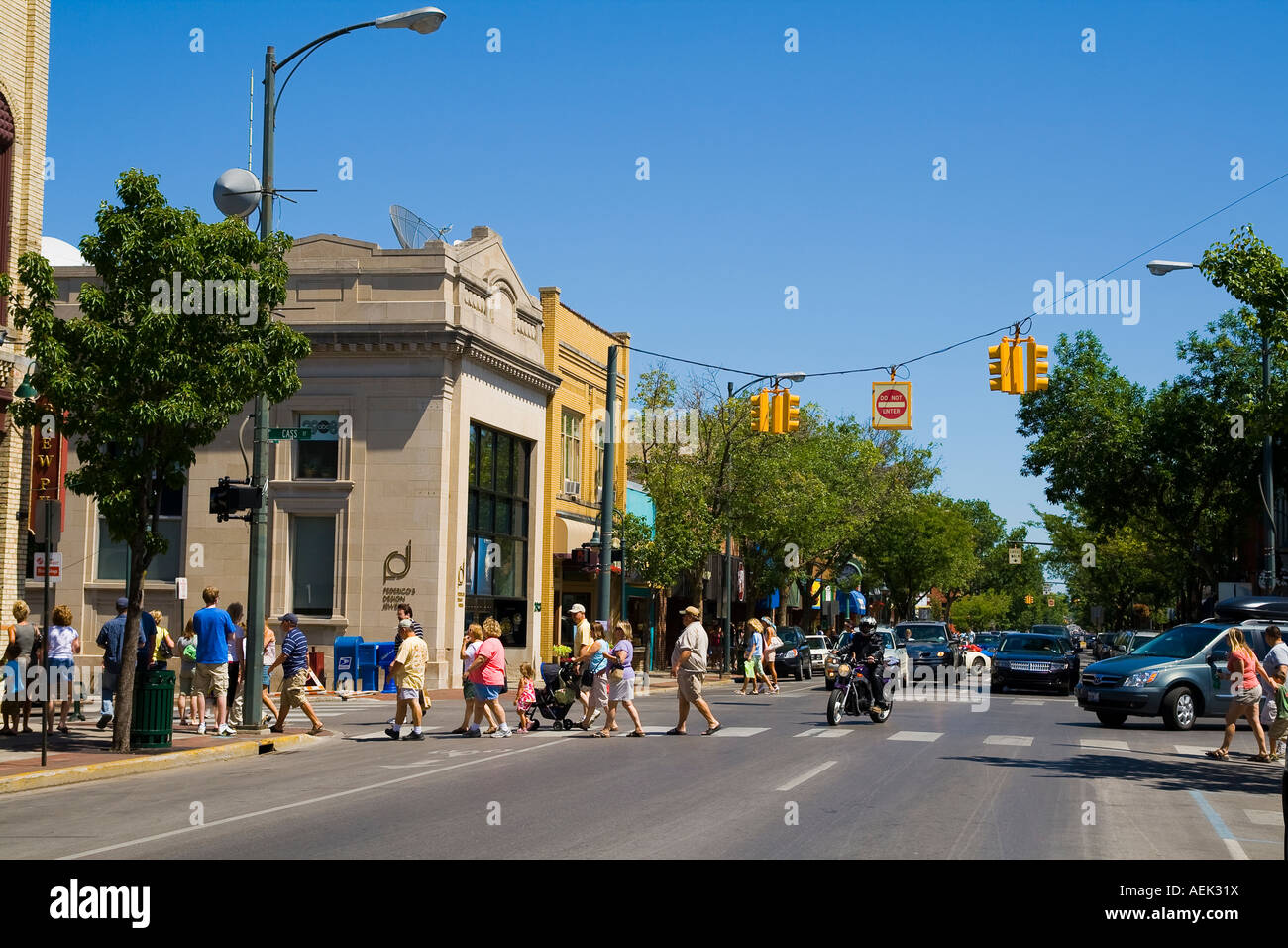 People crossing the street in downtown Traverse City Michigan Stock ...