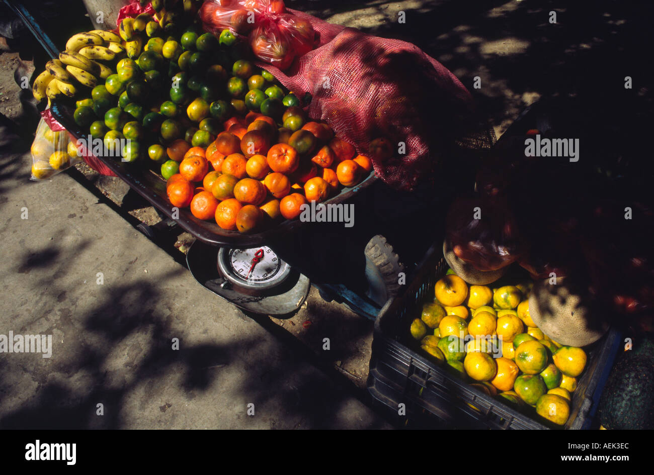 Collection of fruit at a local market on the Island of Isla Margarita ...