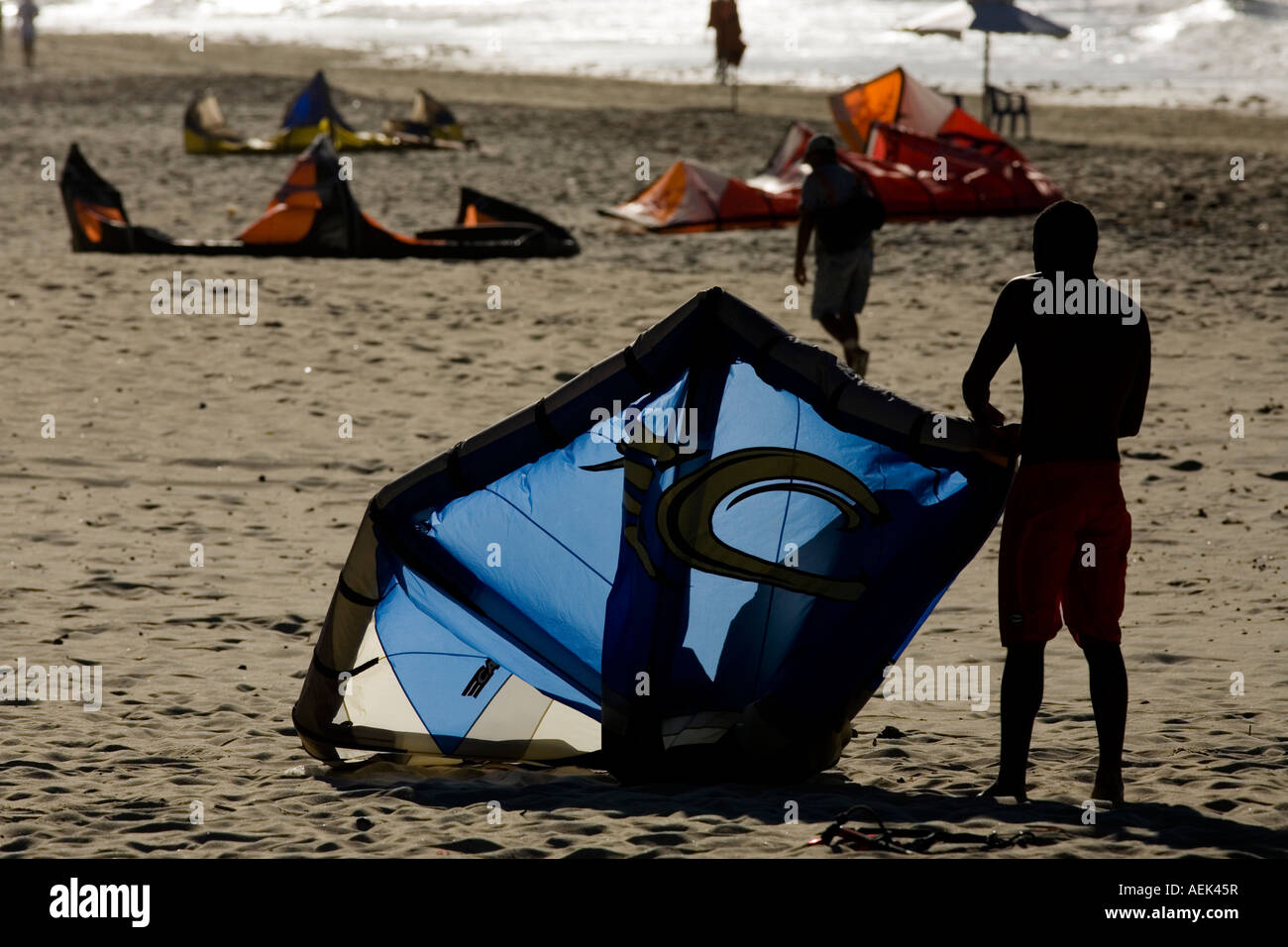 Kite surfing on cumbuco beach near fortaleza in brazil Stock Photo - Alamy
