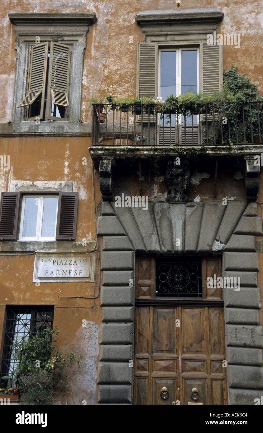 Italy rome the farnese plaza old building facade and the entrance door ...
