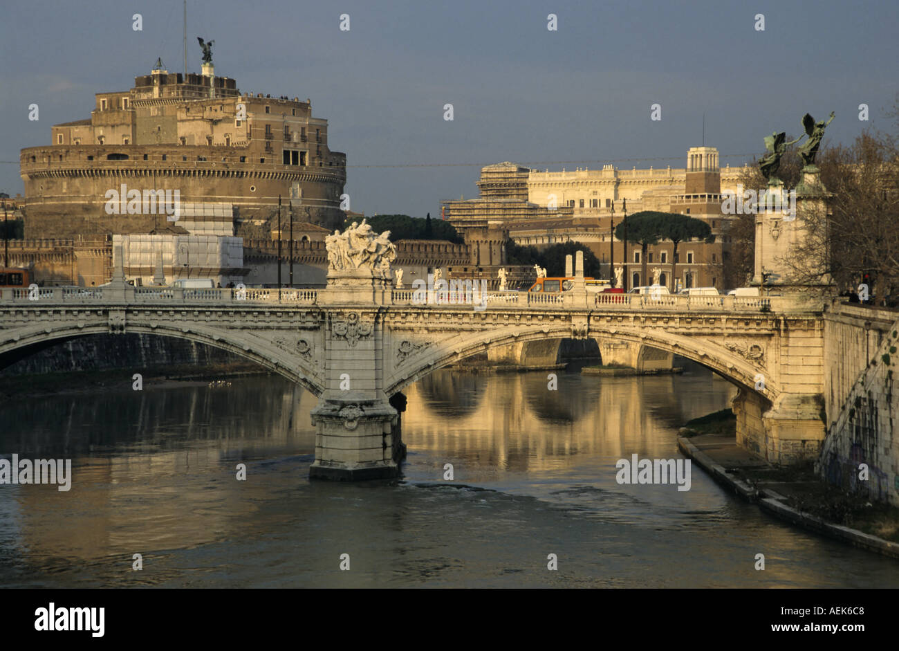 Ponte Sant-Angelo bridge at sunset with the Castel Sant'Angelo in the ...