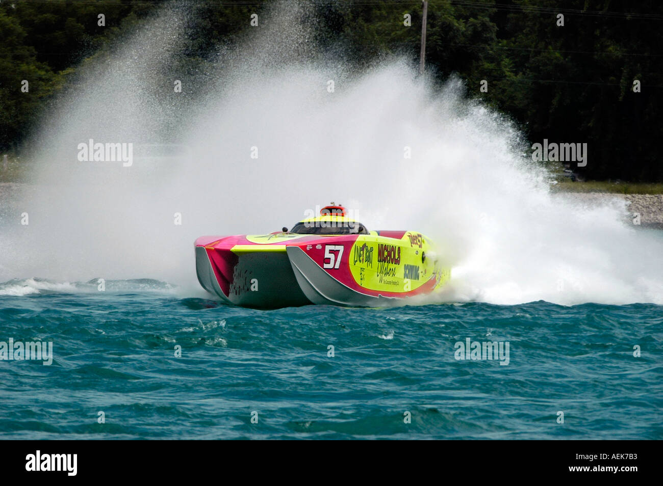 Speed boats compete in an off shore race on the St Clair River at Port ...
