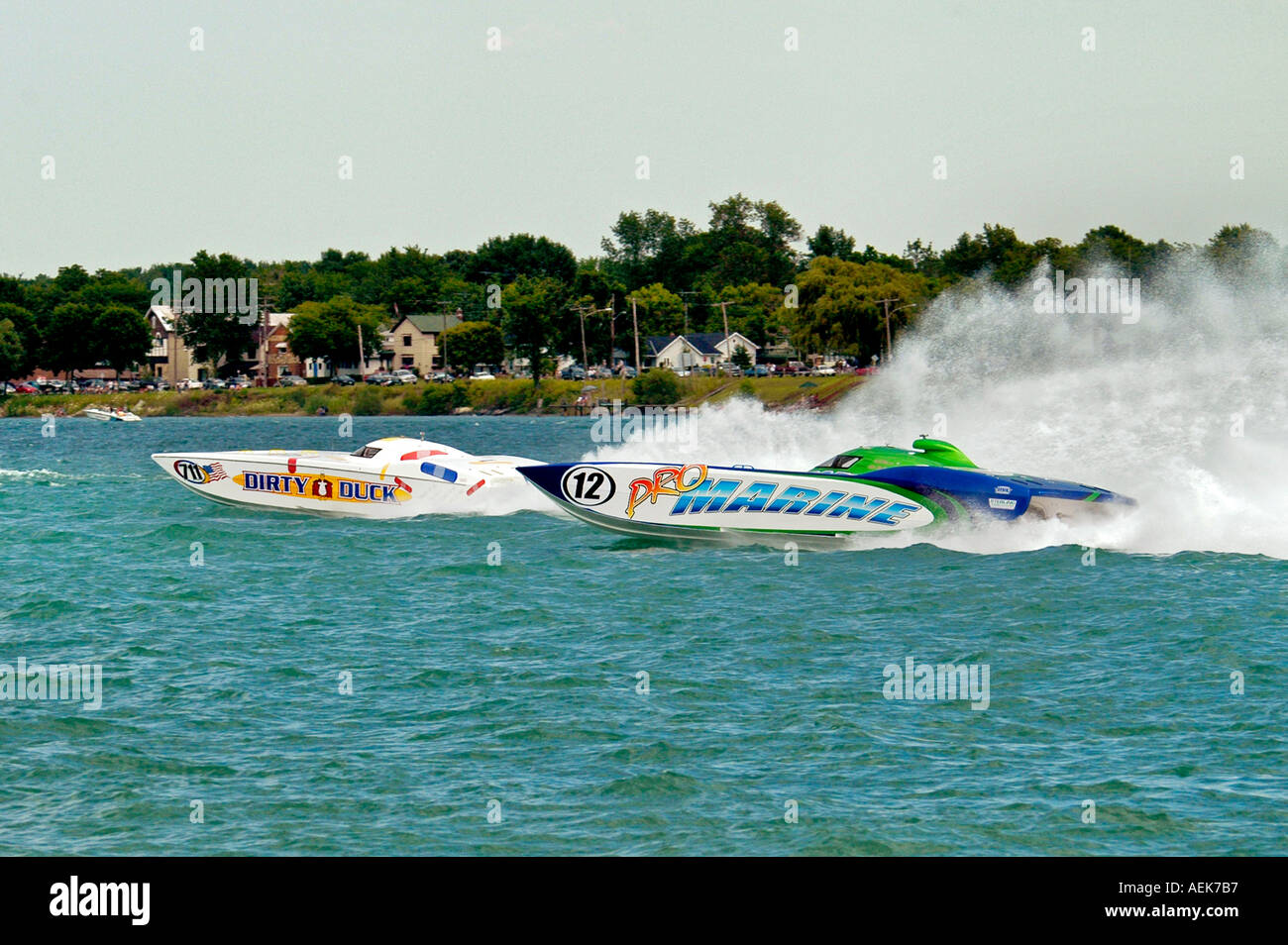 Speed boats compete in an off shore race on the St Clair River at Port ...