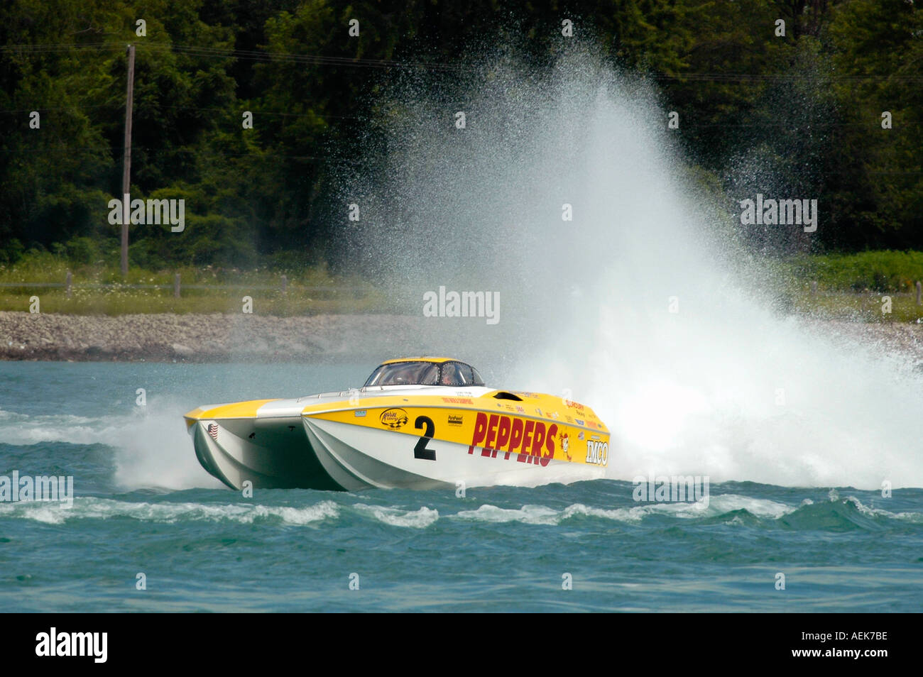 Speed boats compete in an off shore race on the St Clair River at Port ...