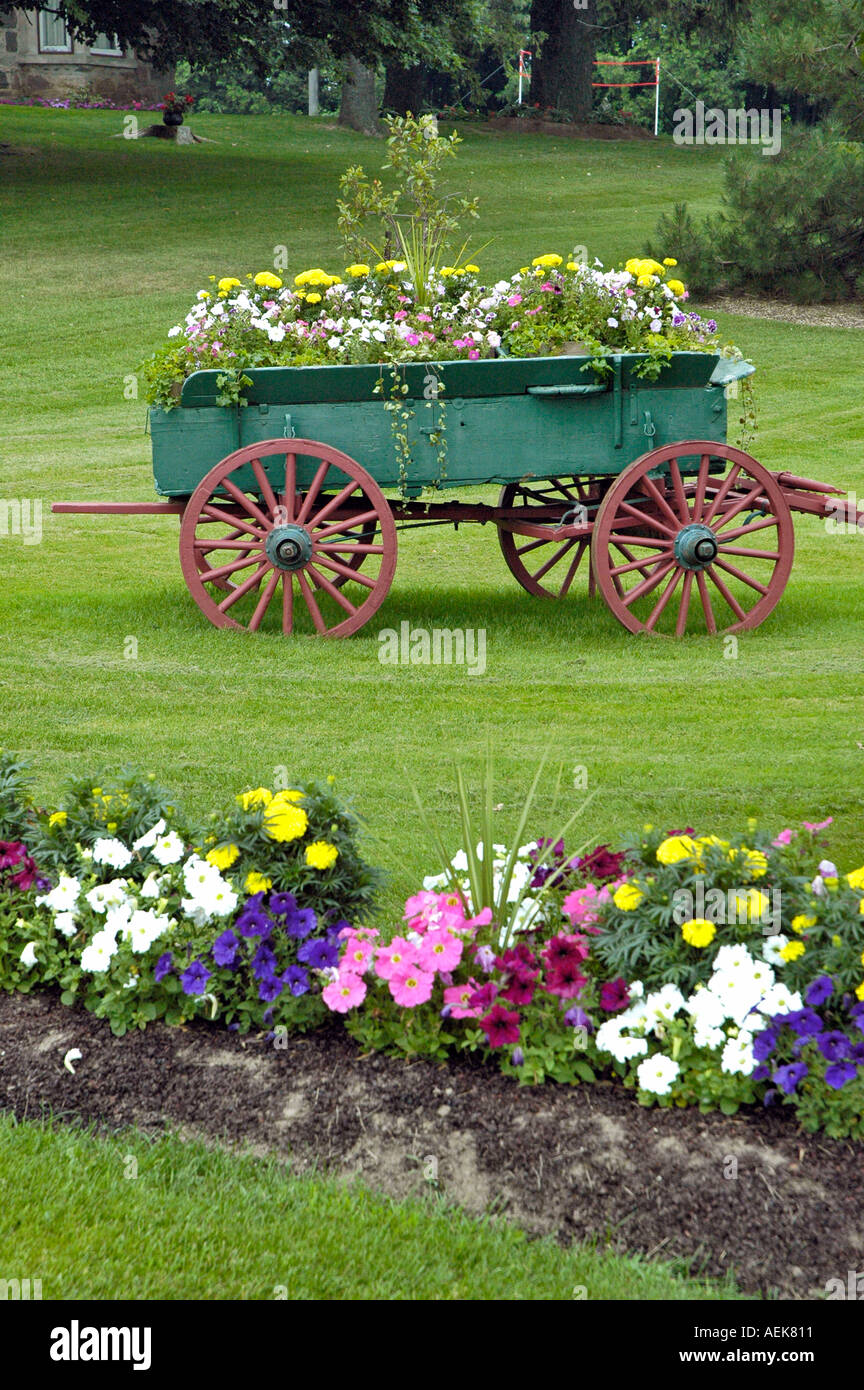 Old wagon with a floral arrangement Stock Photo - Alamy