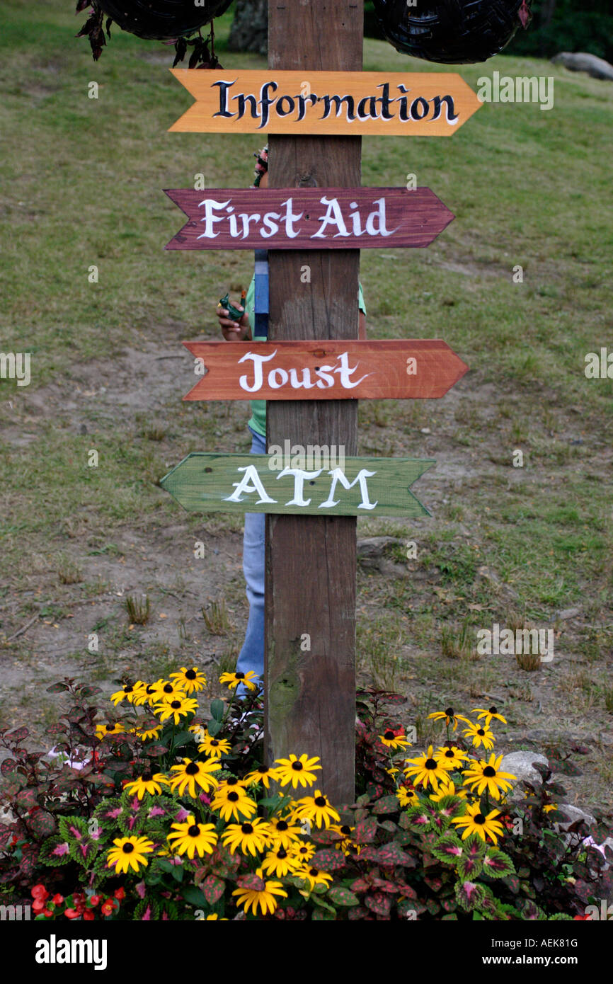Information First Aid Joust ATM sign at Renaissance Faire Stock Photo ...