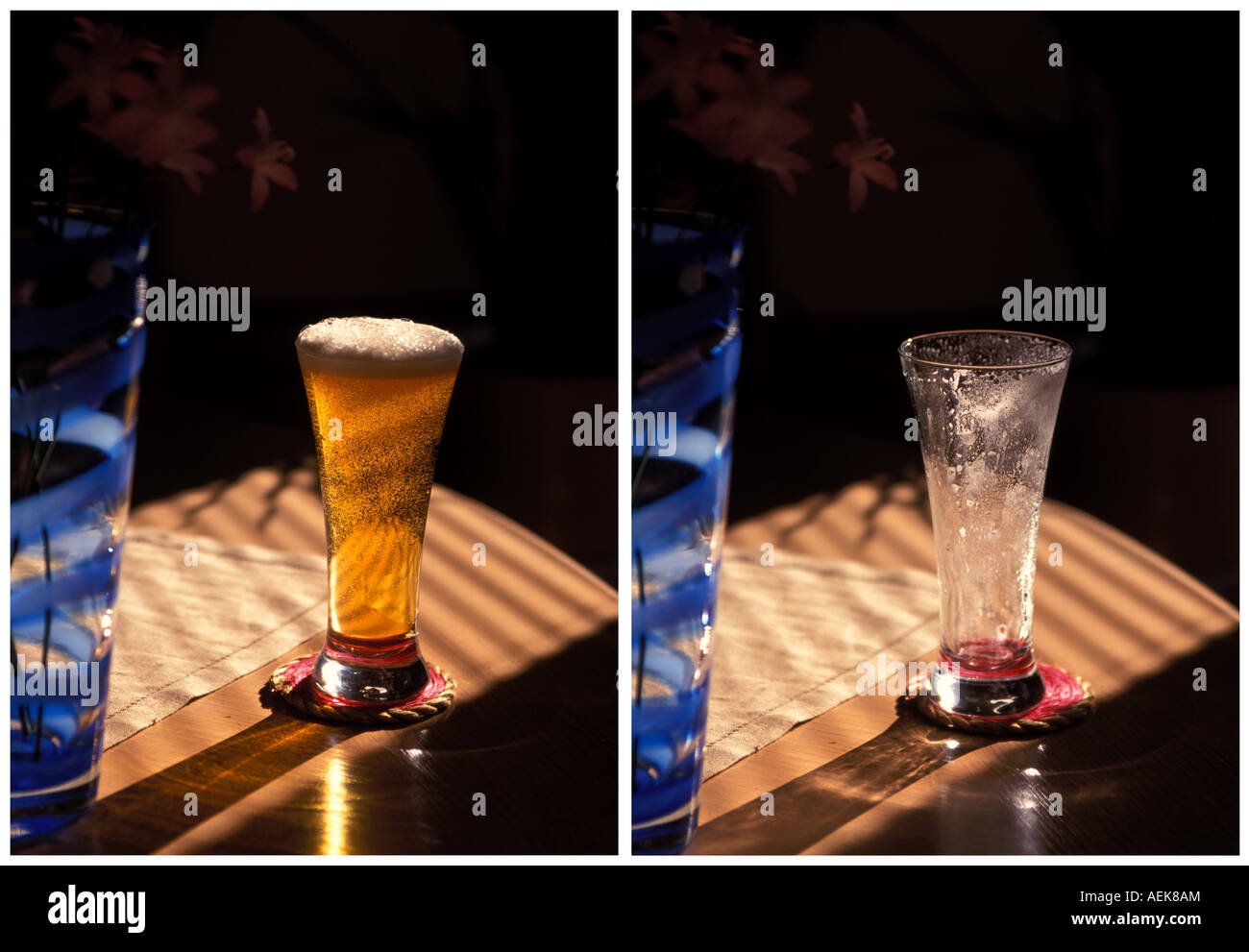 Before and after Glass of beer Stock Photo - Alamy