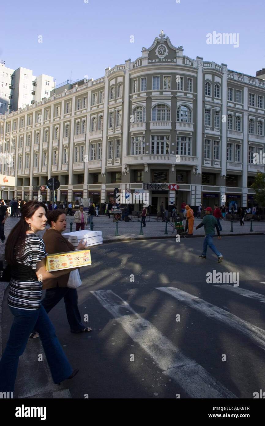 Flower Street at Curitiba - Brazil and the headquarters of HSBC bank ...
